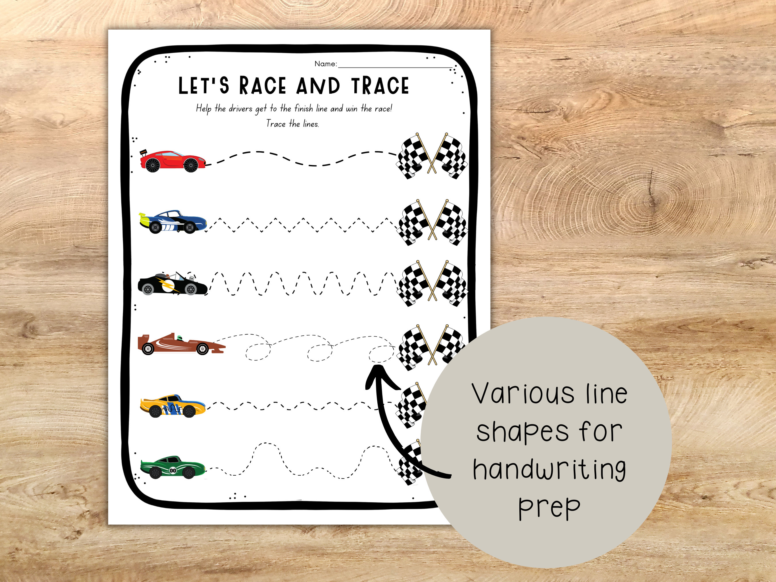 Race Car Tracing Sheet for Preschool and Kindergarten - Race Car ...