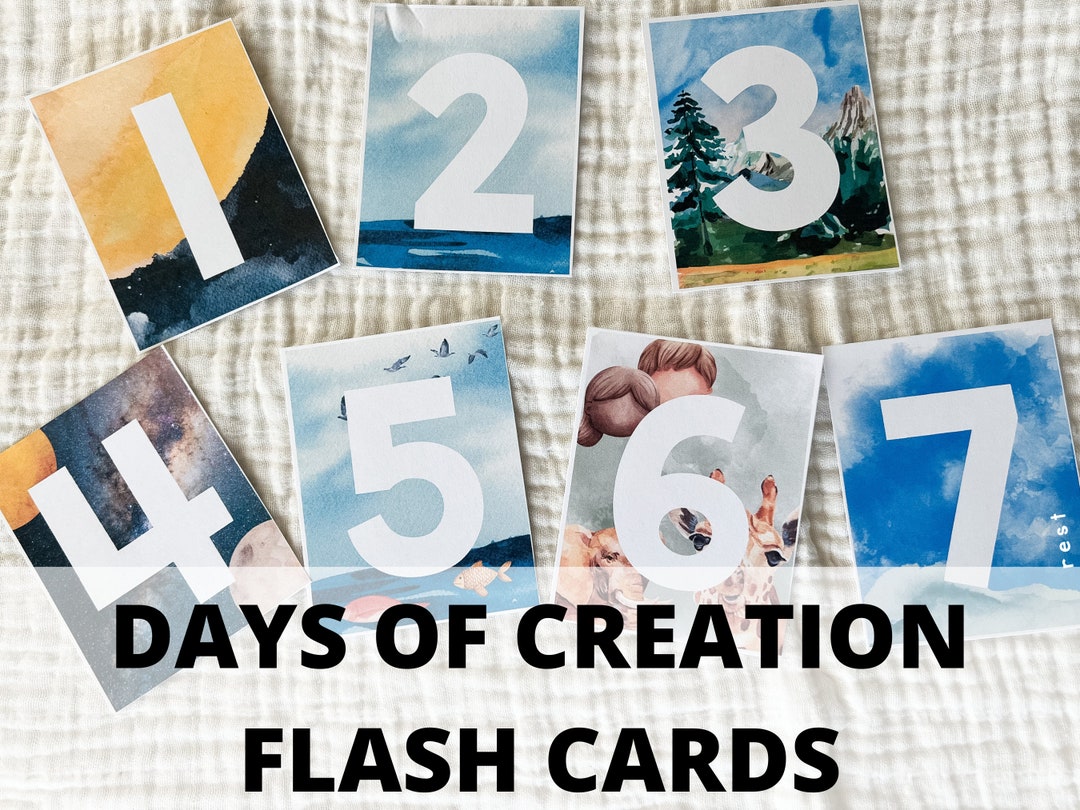 Days of Creation Flash Cards - Water Color God's 7 Days of Creation ...