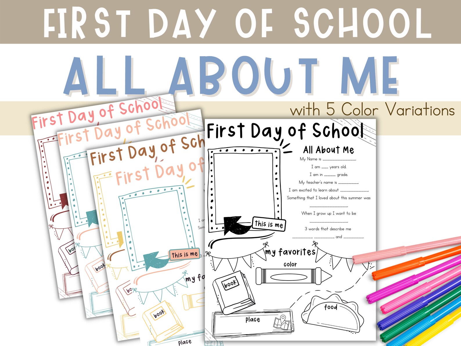 First Day of School All About Me First Day of Homeschool All About Me ...