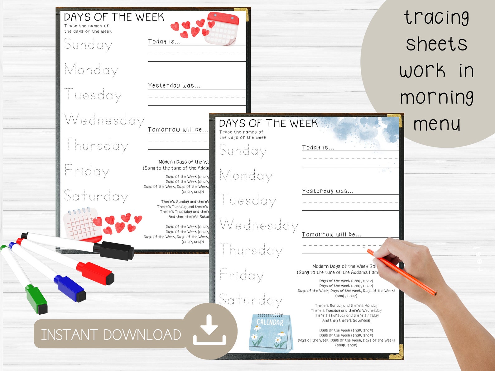 Days of the Week Worksheet - Tracing Sheets for Morning Menu ...