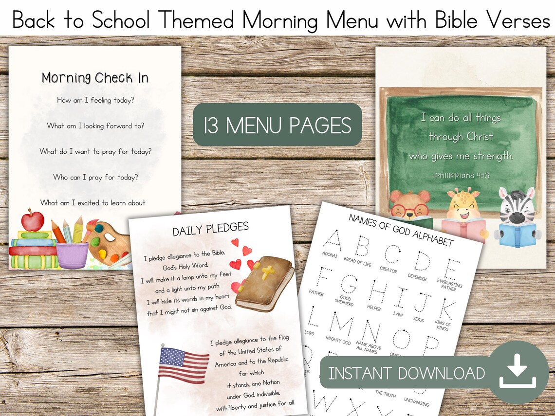 Back to School Morning Menu - New School Year Morning Menu - Elementary ...
