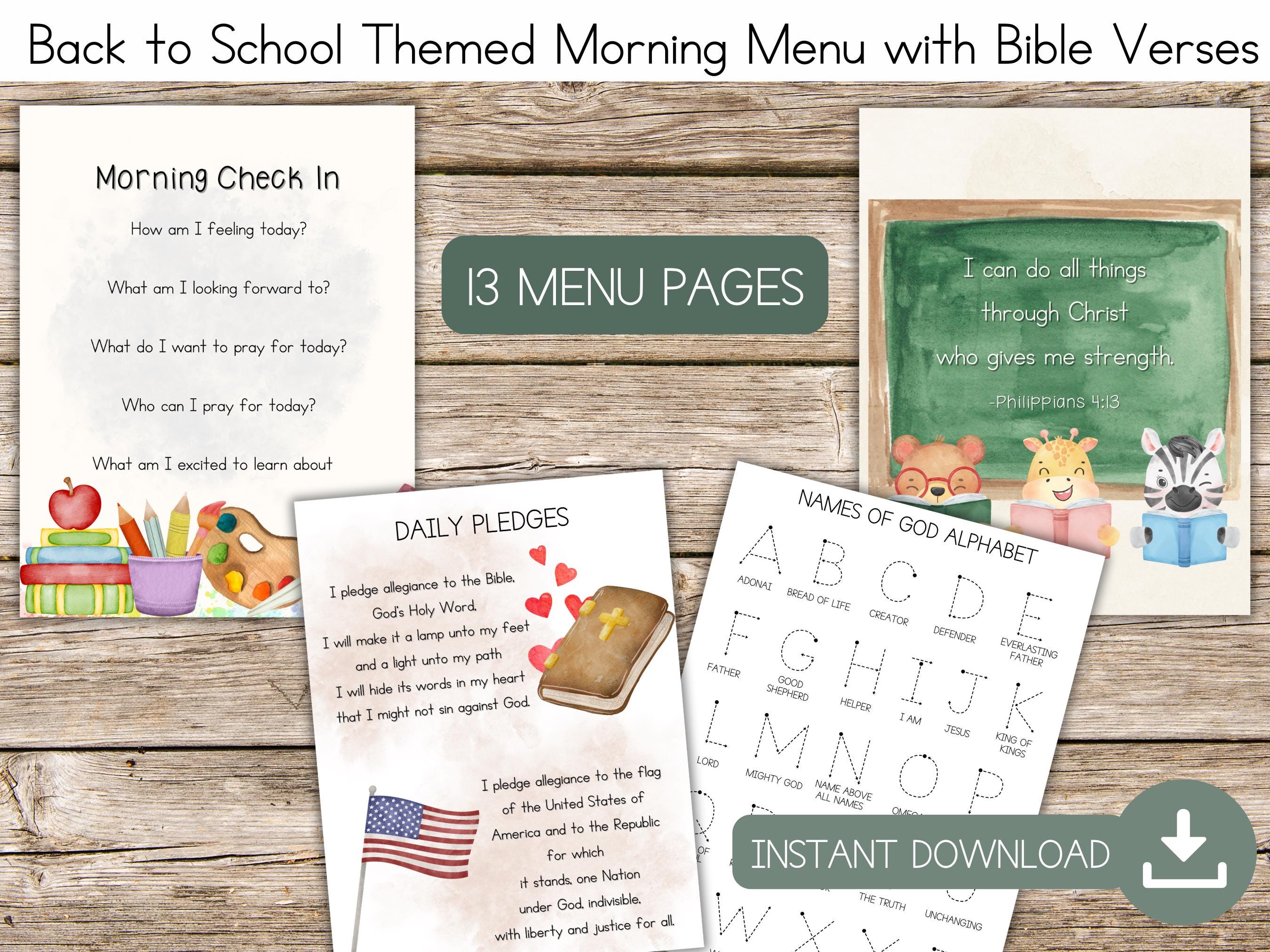 Back to School Morning Menu - New School Year Morning Menu - Elementary ...