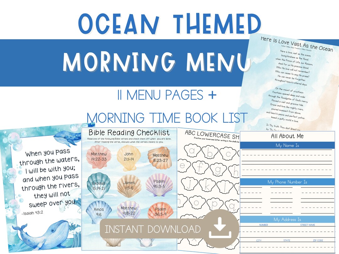 Ocean Themed Morning Menu Printable With Worksheets - Charlotte Mason ...