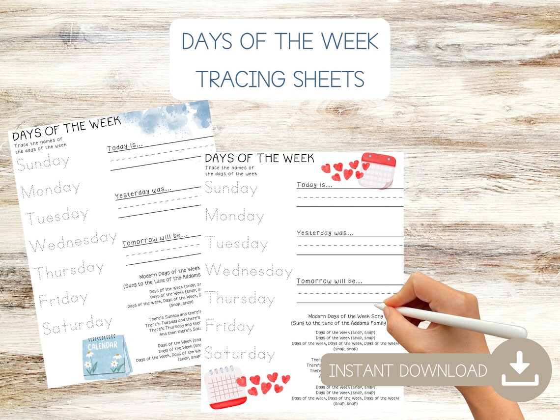 Days of the Week Worksheet - Tracing Sheets for Morning Menu ...