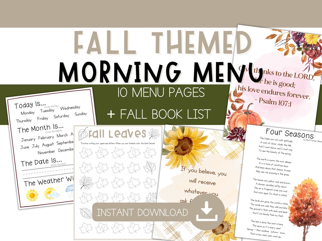 Fall Morning Menu Bundle Homeschool Morning Menu Fall Themed - Etsy