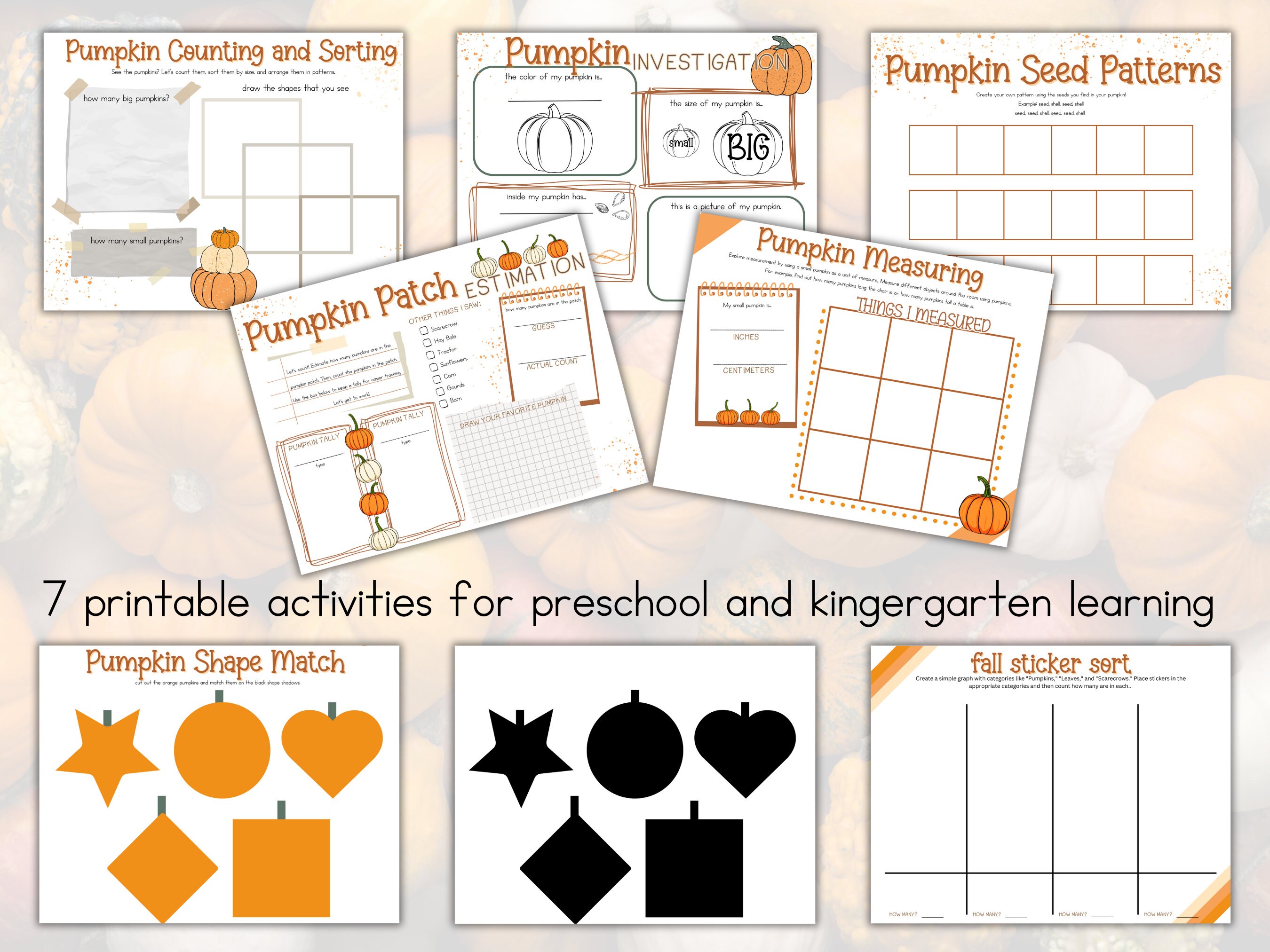 Pumpkin Themed Preschool Math Bundle - Fall Math Worksheets ...