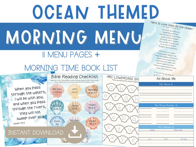 Ocean Themed Morning Menu Printable With Worksheets - Charlotte Mason ...