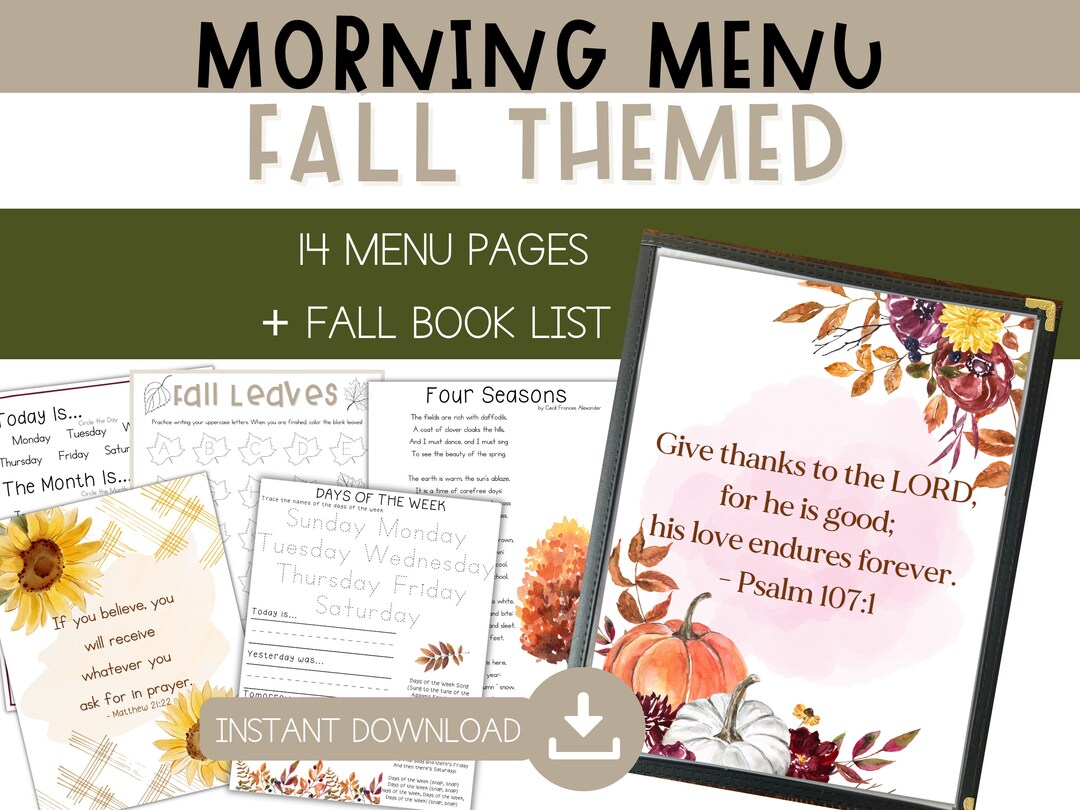 Fall Morning Menu Bundle - Homeschool Morning Menu Fall Themed ...