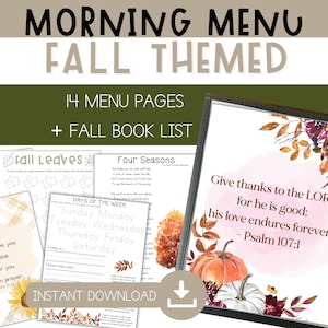 Fall Morning Menu Bundle - Homeschool Morning Menu Fall Themed ...