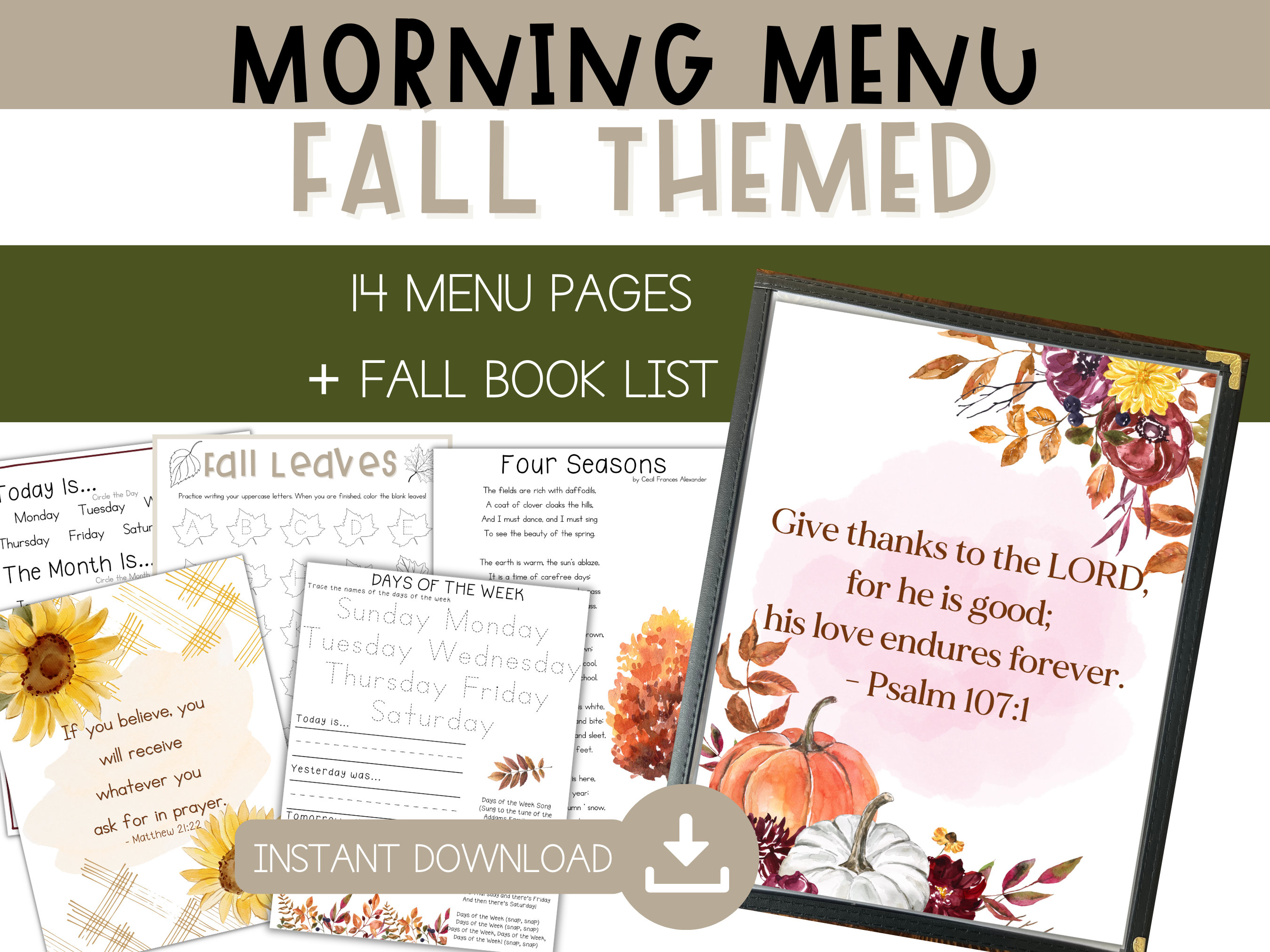 Fall Morning Menu Bundle - Homeschool Morning Menu Fall Themed ...