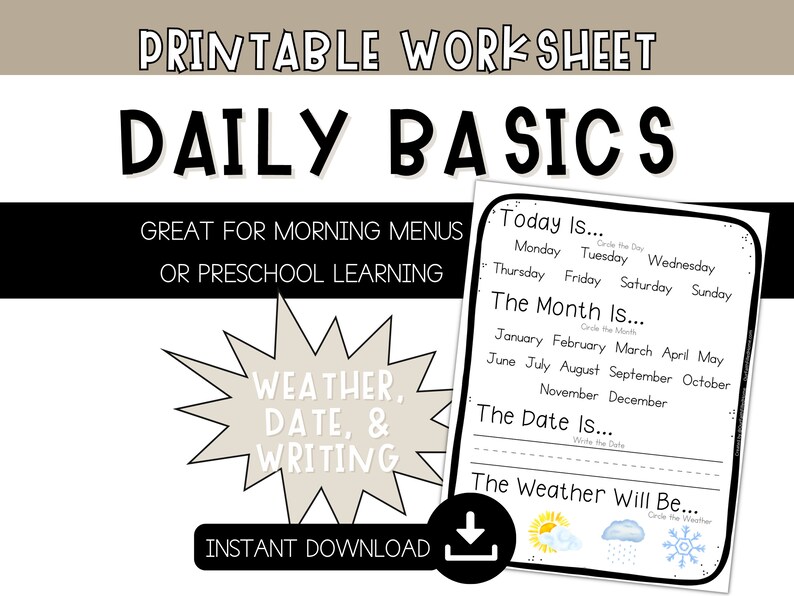 Preschool Daily Learning Weather Tracking and Date Writing - Morning ...
