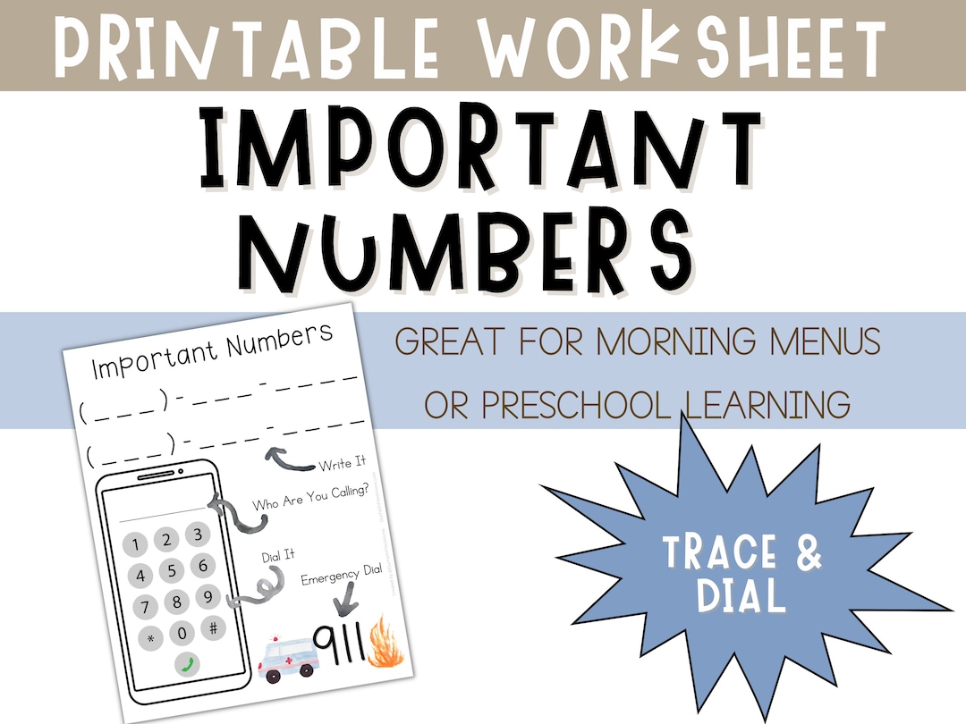 Important Numbers Printable Worksheet - Preschool Worksheets for ...