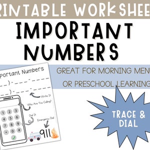 Important Numbers Printable Worksheet Preschool Worksheets - Etsy