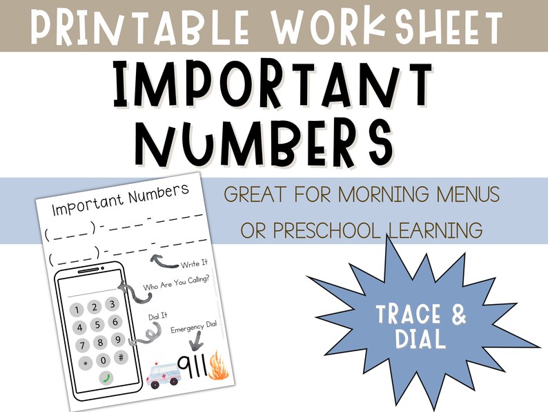 Important Numbers Printable Worksheet Preschool Worksheets - Etsy