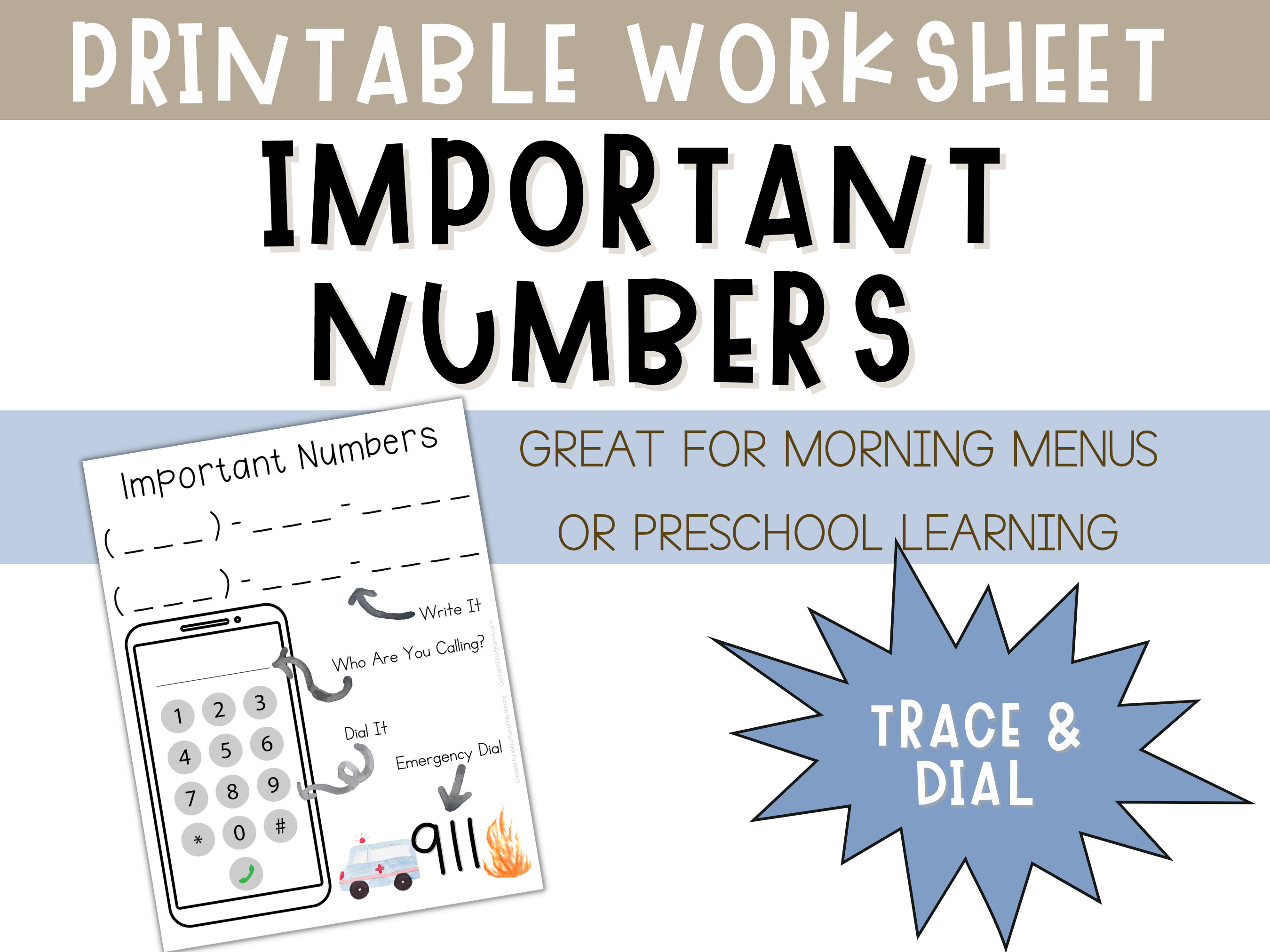 Important Numbers Printable Worksheet Preschool Worksheets - Etsy