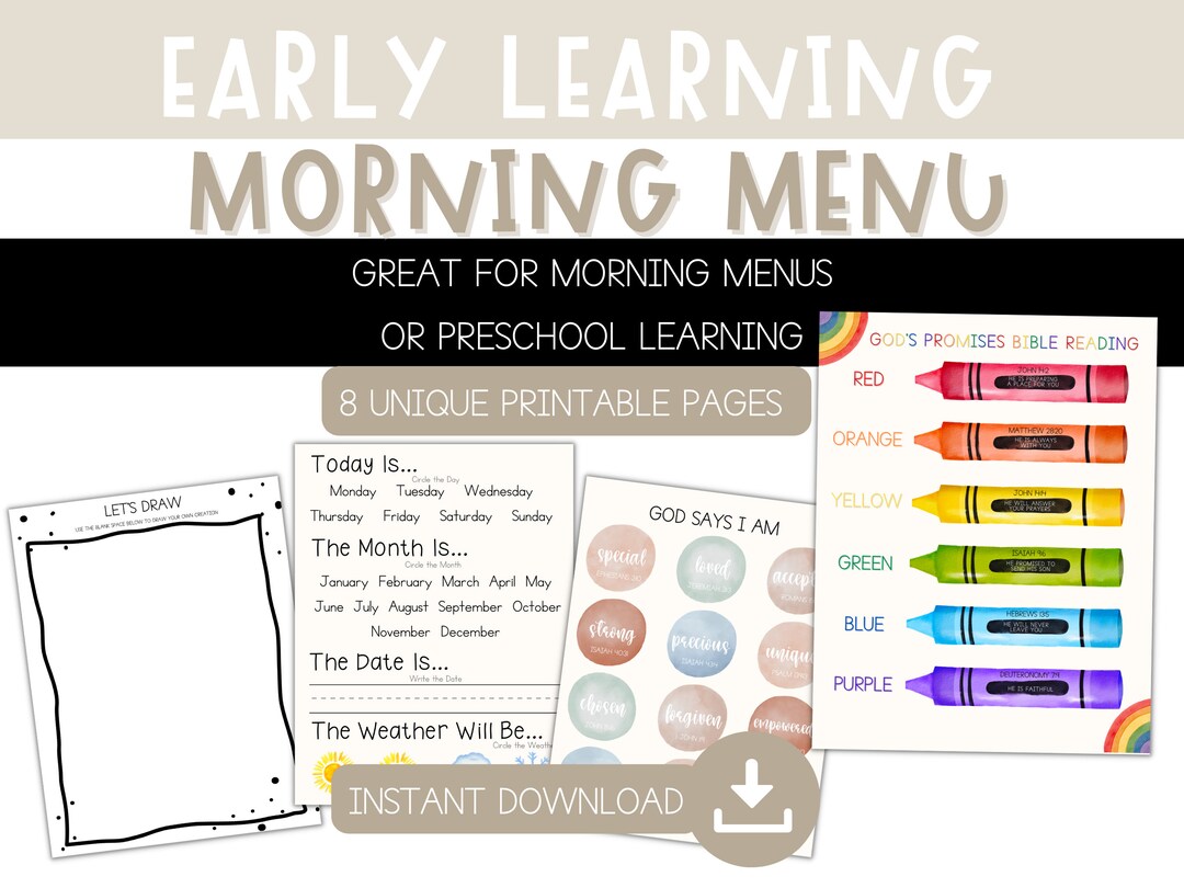 Early Learning Morning Menu - Christian Preschool - Morning Menu for ...