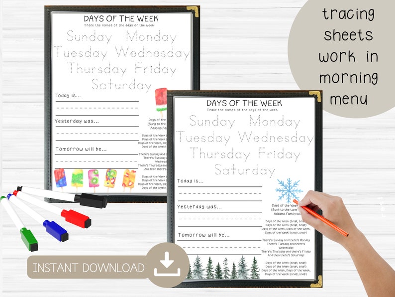 Days of the Week Preschool Worksheets - Morning Menu for Fall - Morning ...