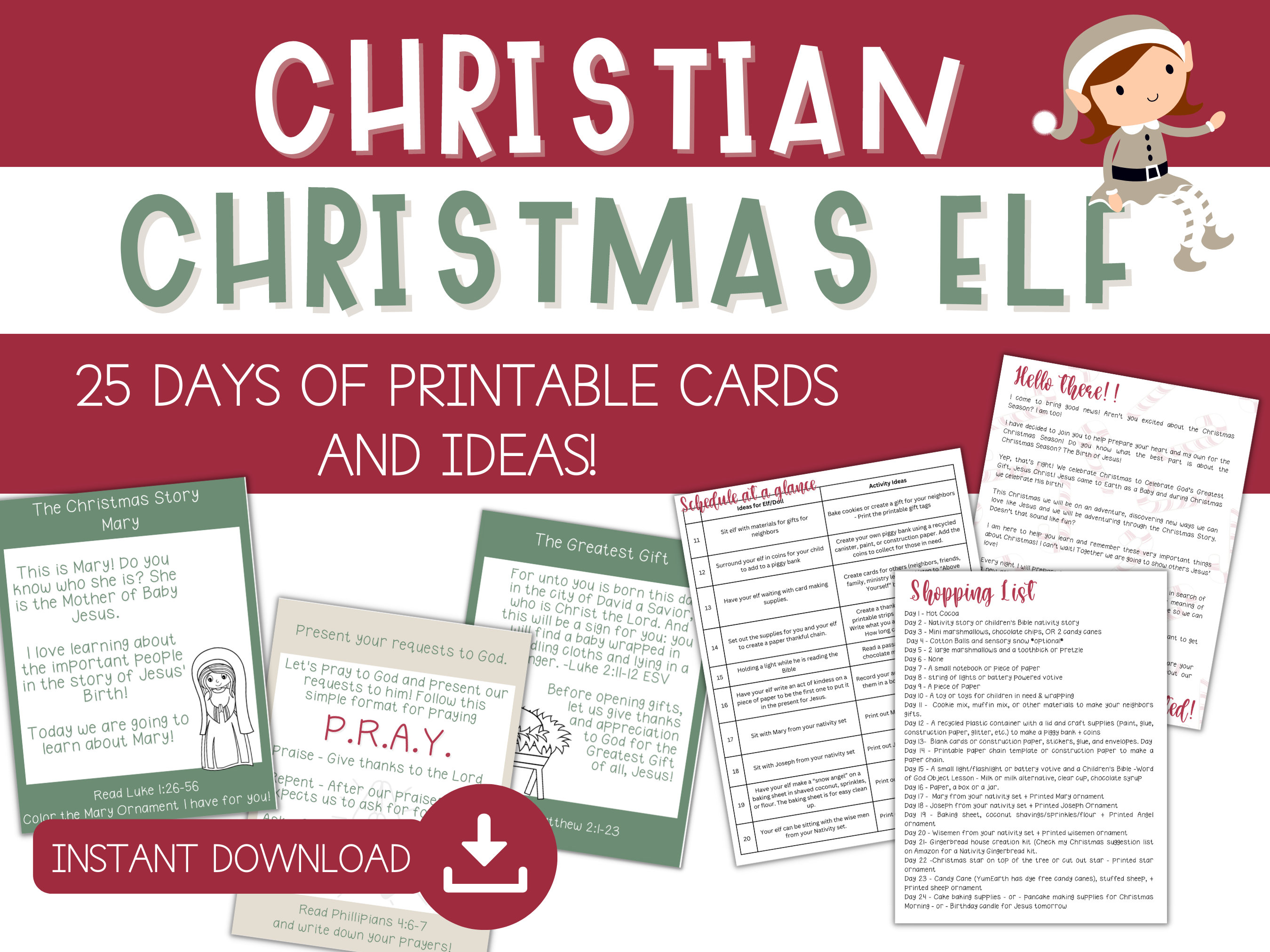 Christian Christmas Elf Printable Pack - Bible Verse Christmas Cards ...