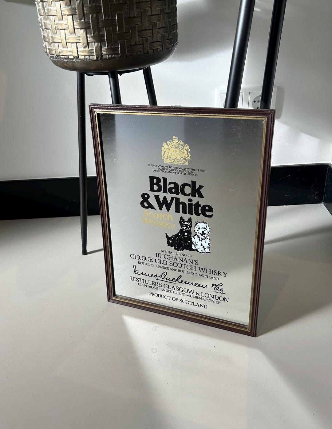 Vintage 1970s Black & White Scotch Whiskey Mirror 4 - Etsy