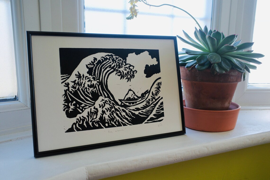 Big Wave Linocut Original Print - A4 Size - Etsy