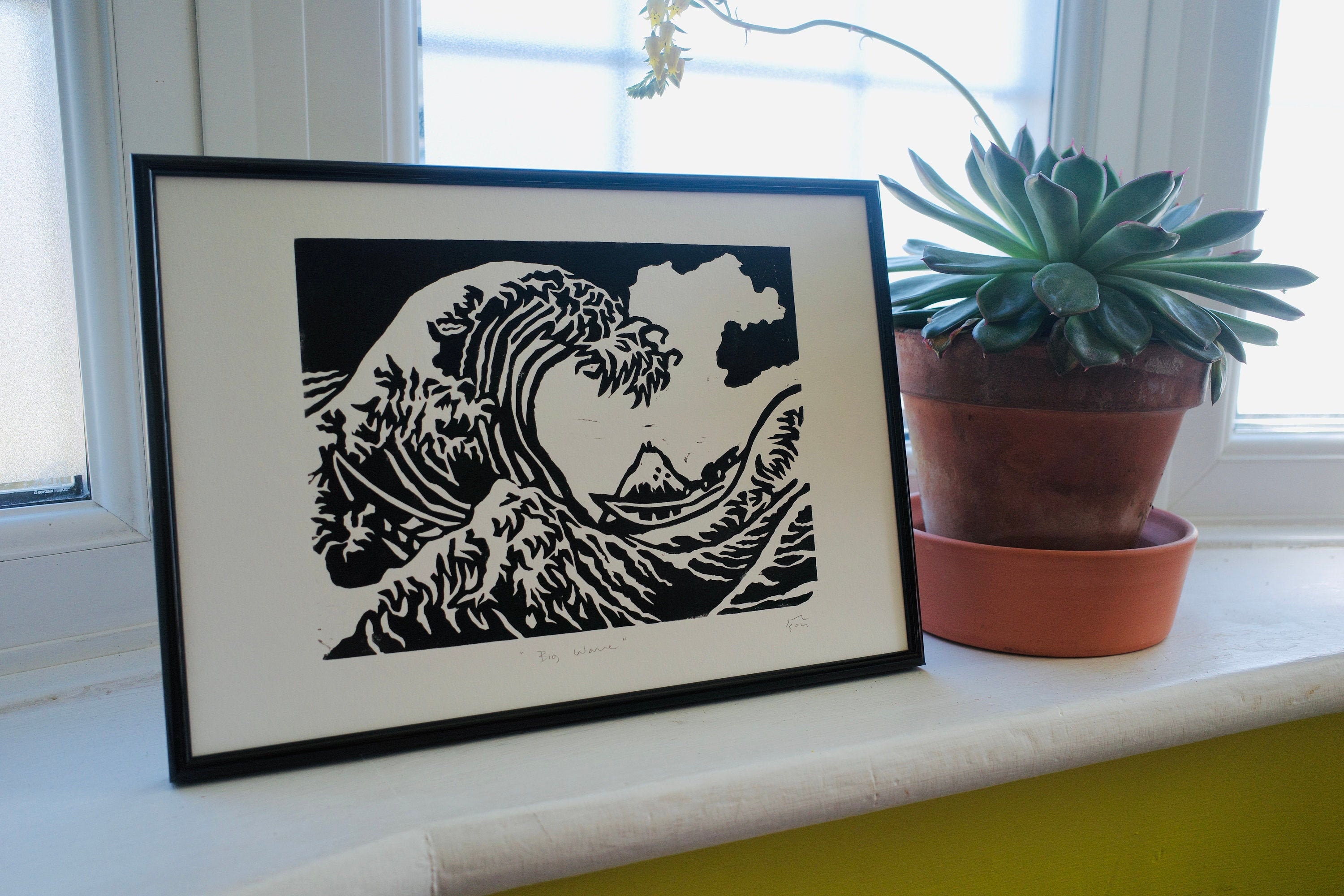 Big Wave Linocut Original Print - A4 Size - Etsy