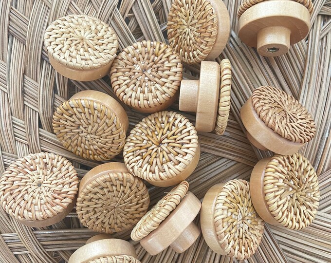 Boho Rattan Pulls Drawer Furniture Cabinet Knobs 2 Pack - Etsy