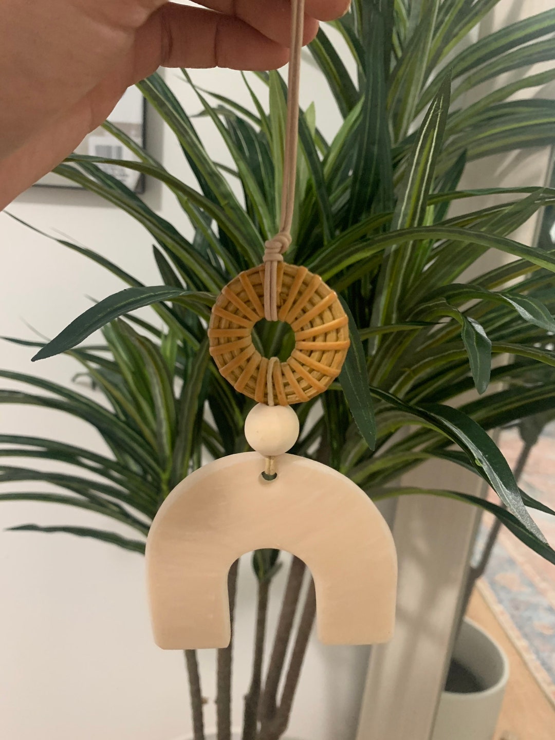 Boho Clay Rainbow Arch Car Diffuser Rattan and Wood Beads Natural ...