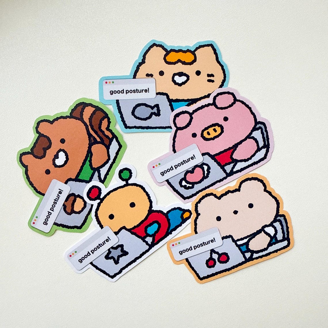 Good Posture Kawaii Laptop Stickers | Waterproof Die Cut Stickers - Etsy