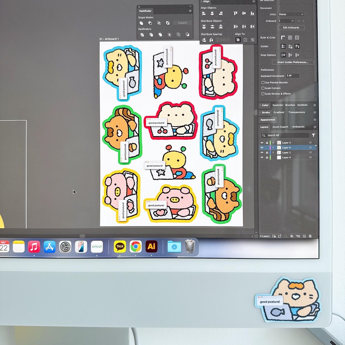 Good Posture Kawaii Laptop Stickers | Waterproof Die Cut Stickers - Etsy