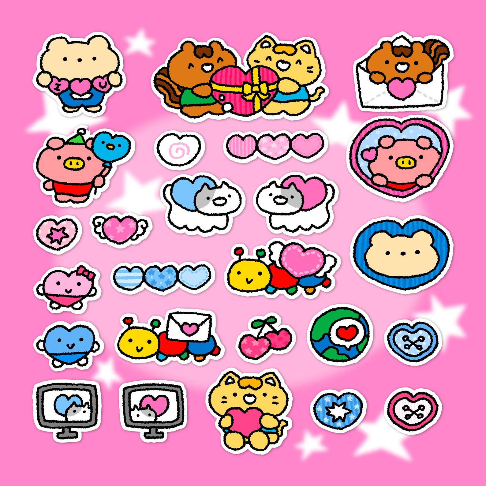Heart Kawaii Flake Sticker Pack(25pcs) | Waterproof, Couple Stickers - Etsy