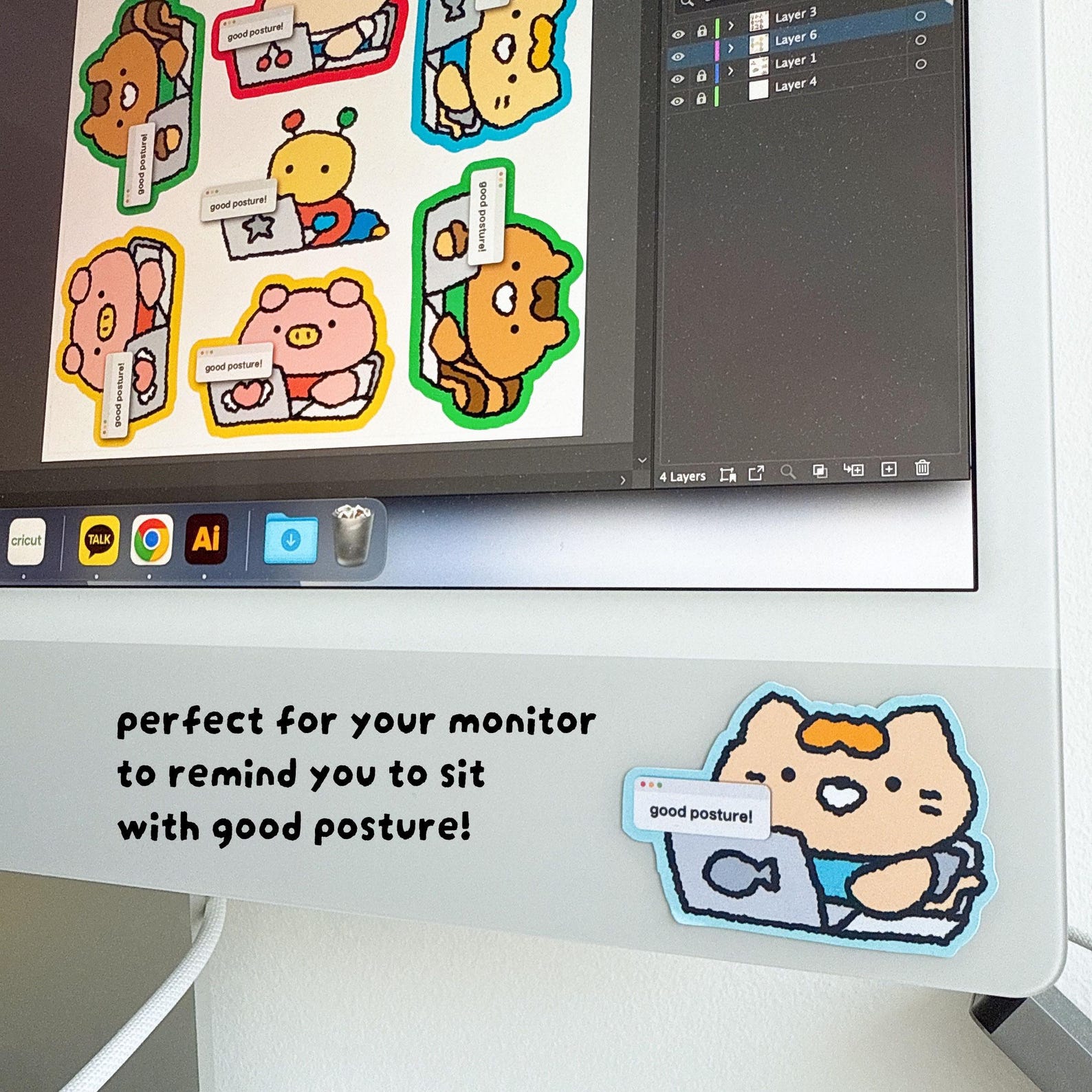 Good Posture Kawaii Laptop Stickers | Waterproof Die Cut Stickers - Etsy