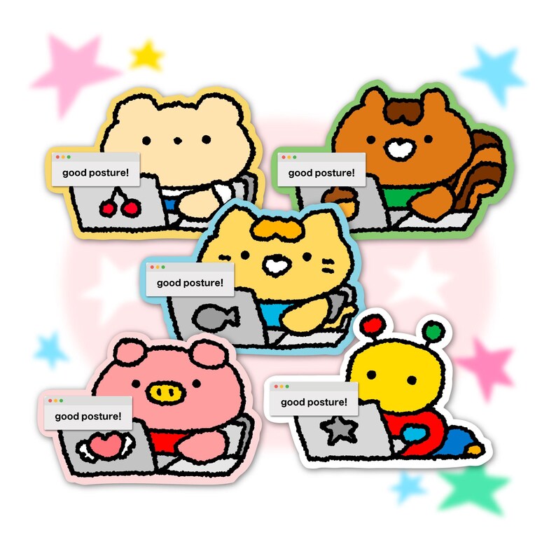Good Posture Kawaii Laptop Stickers | Waterproof Die Cut Stickers - Etsy