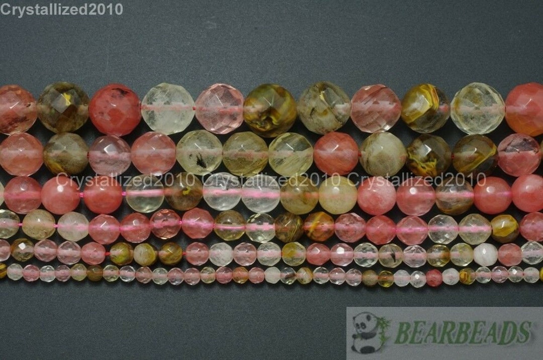 Faceted Natural Watermelon Quartz Gemstone Loose Spacer Round Ball ...