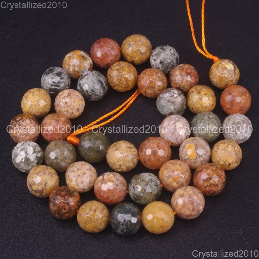 Faceted Natural Marine Agate Gemstones Round Ball Loose Spacer Beads ...