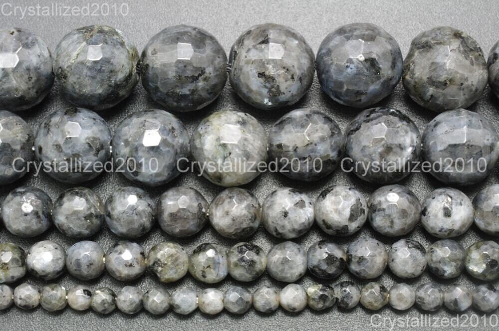Faceted Natural Larvikite Labradorite Gemstones Round Ball Loose Spacer ...