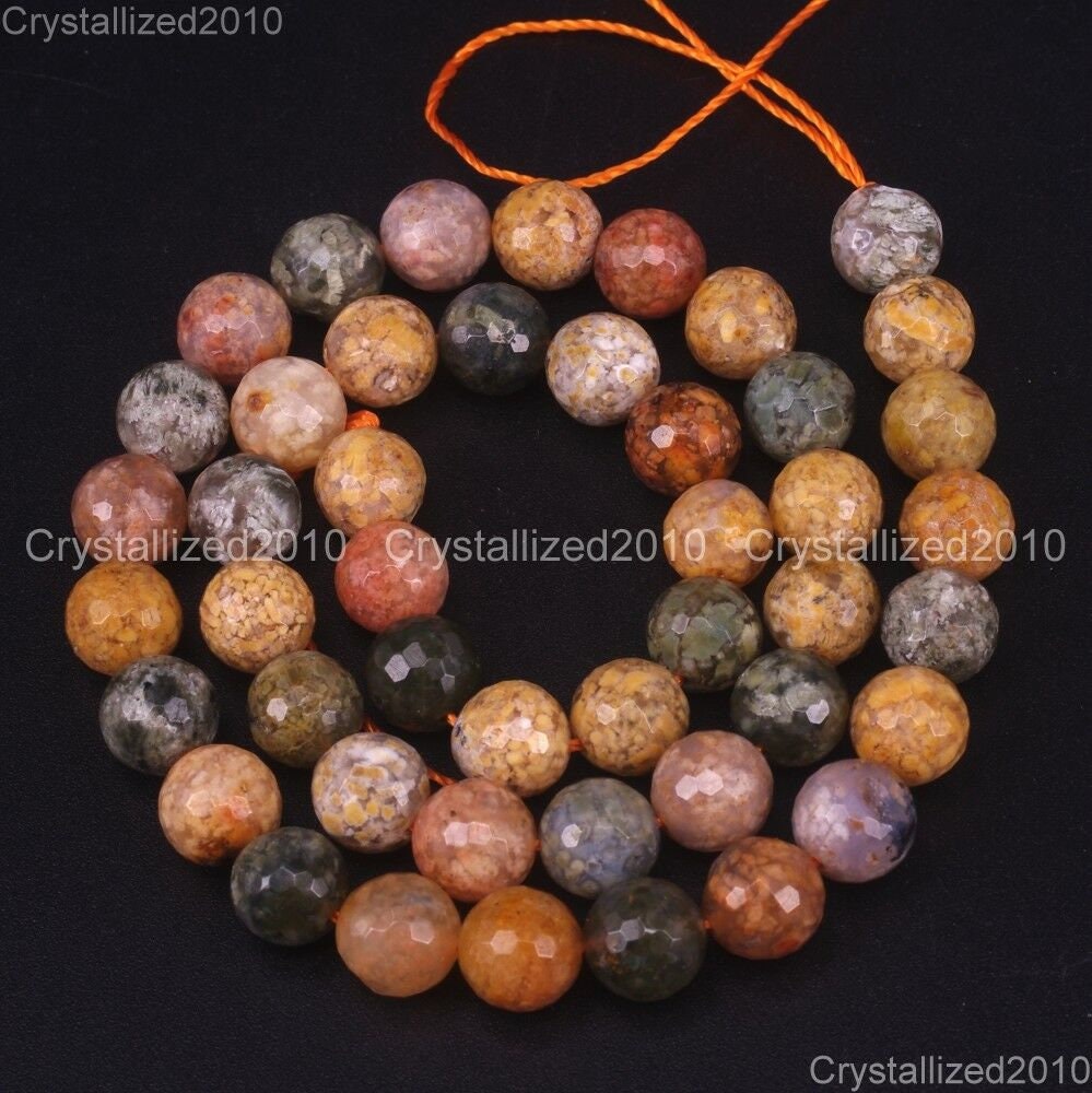 Faceted Natural Marine Agate Gemstones Round Ball Loose Spacer Beads ...