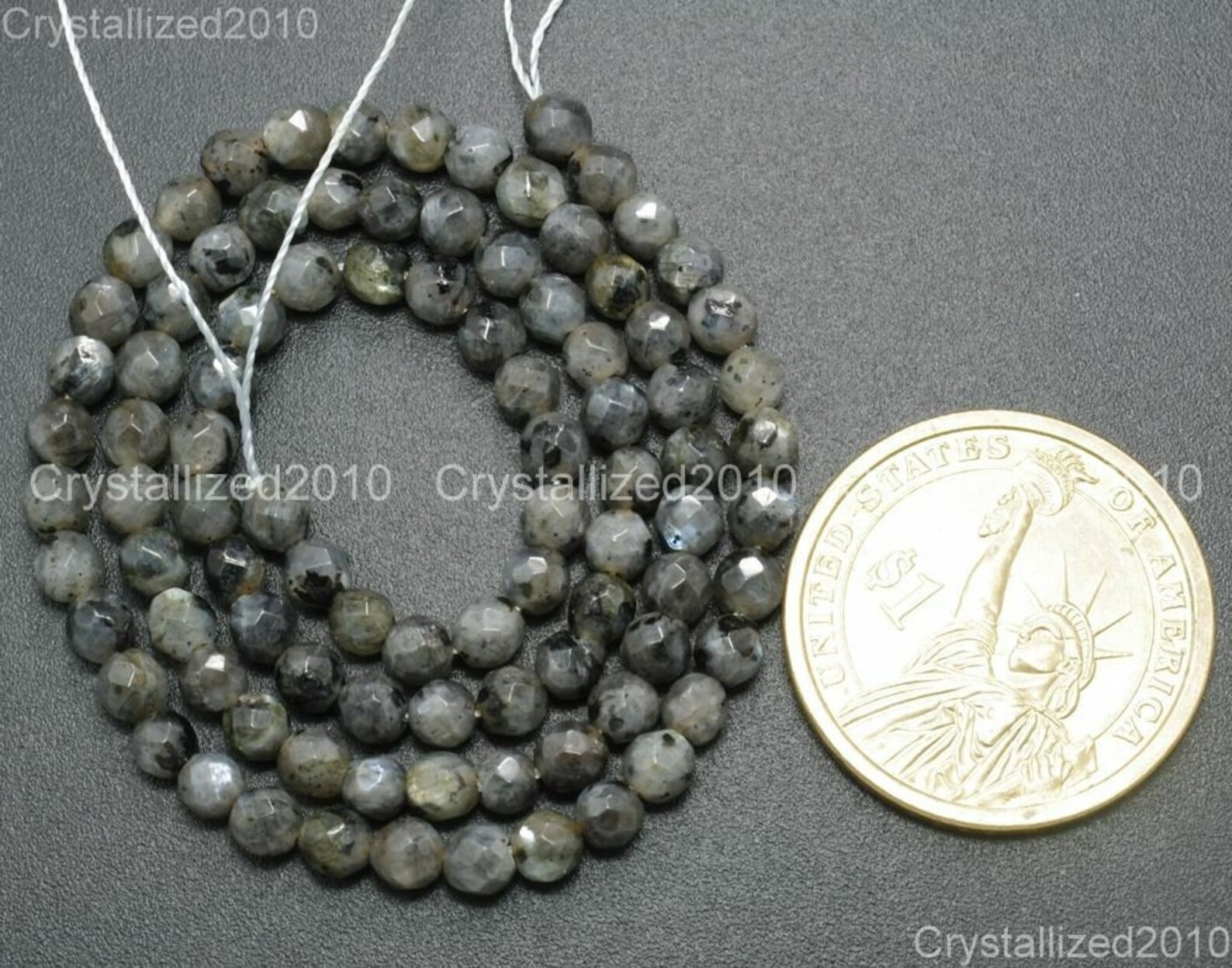 Faceted Natural Larvikite Labradorite Gemstones Round Ball Loose Spacer ...