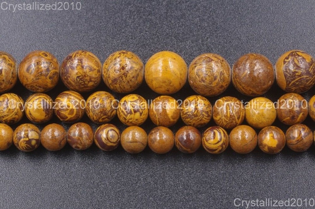 Natural Brown Black Elephant Skin Jasper Gemstone Round Ball Spacer ...