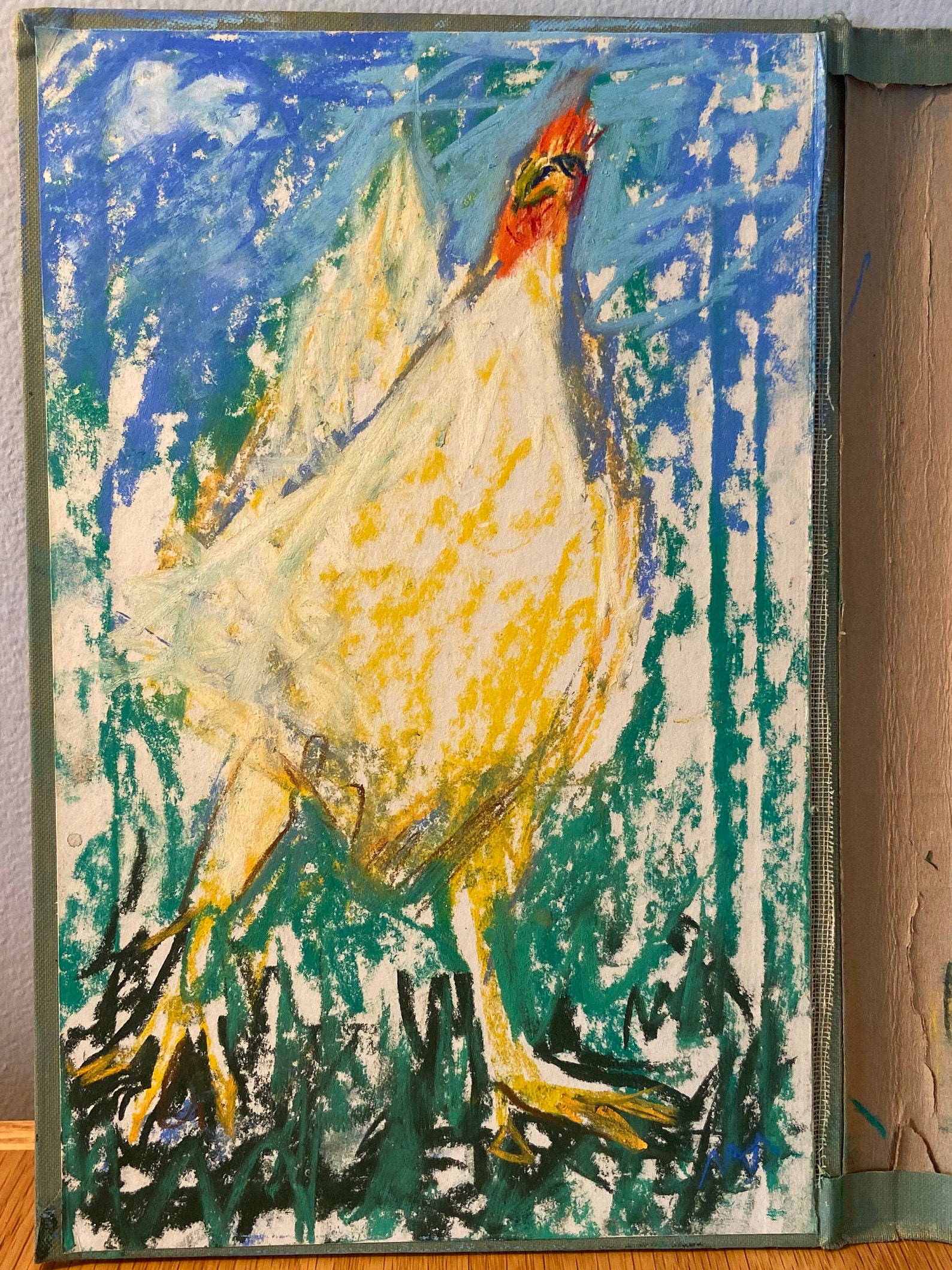 Chicken Pastels Music Book Cover Oil Painting Rural Art Diptych Chicken ...