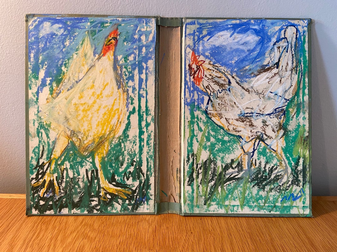 Chicken Pastels Music Book Cover Oil Painting Rural Art Diptych Chicken ...
