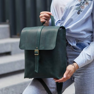 Minimalist Backpack, Leather Backpack, Green Backpack, Leather Backpack ...
