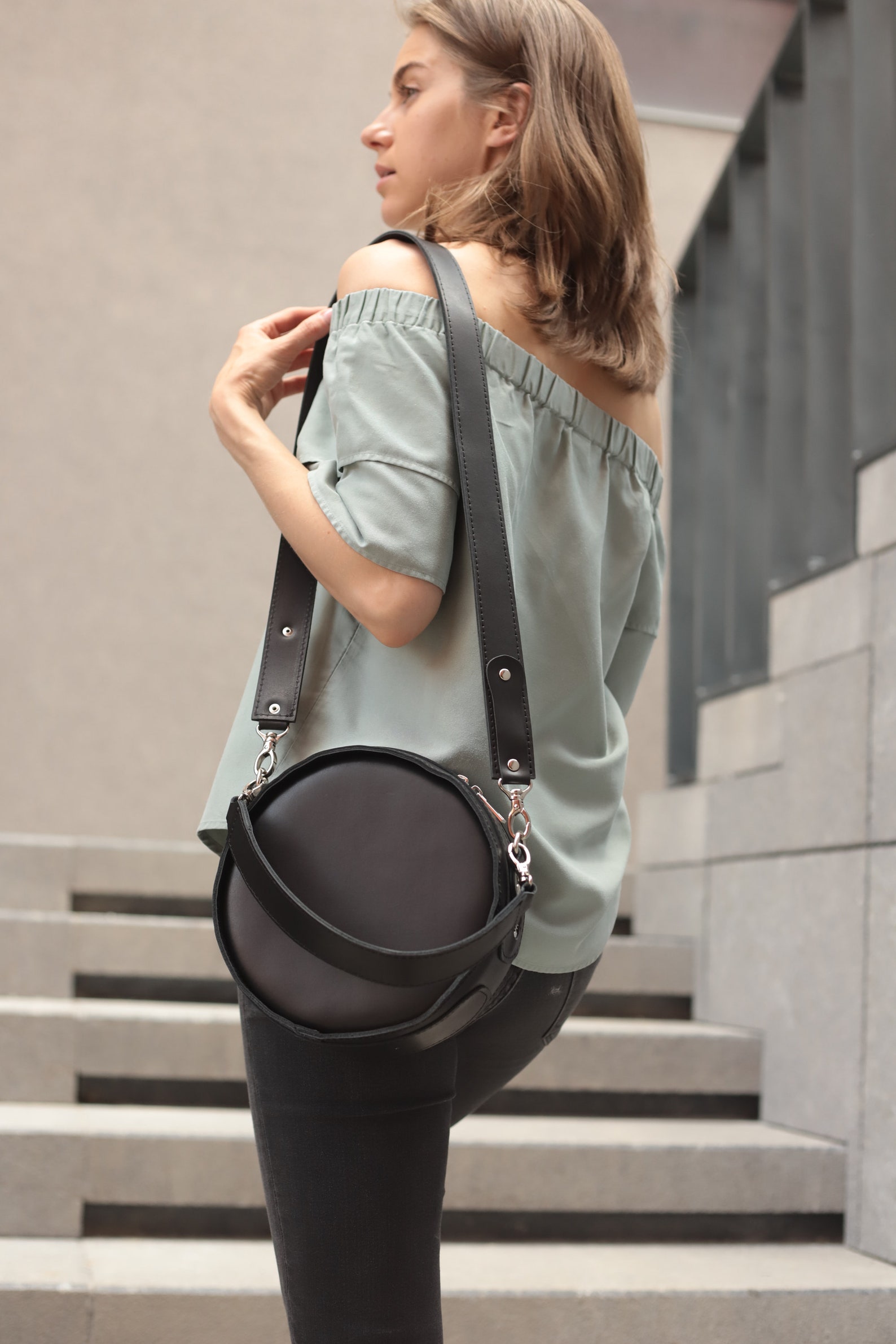 Leather Round Crossbody Bag, Crossbody Purse, Leather Purse, Cross Body ...
