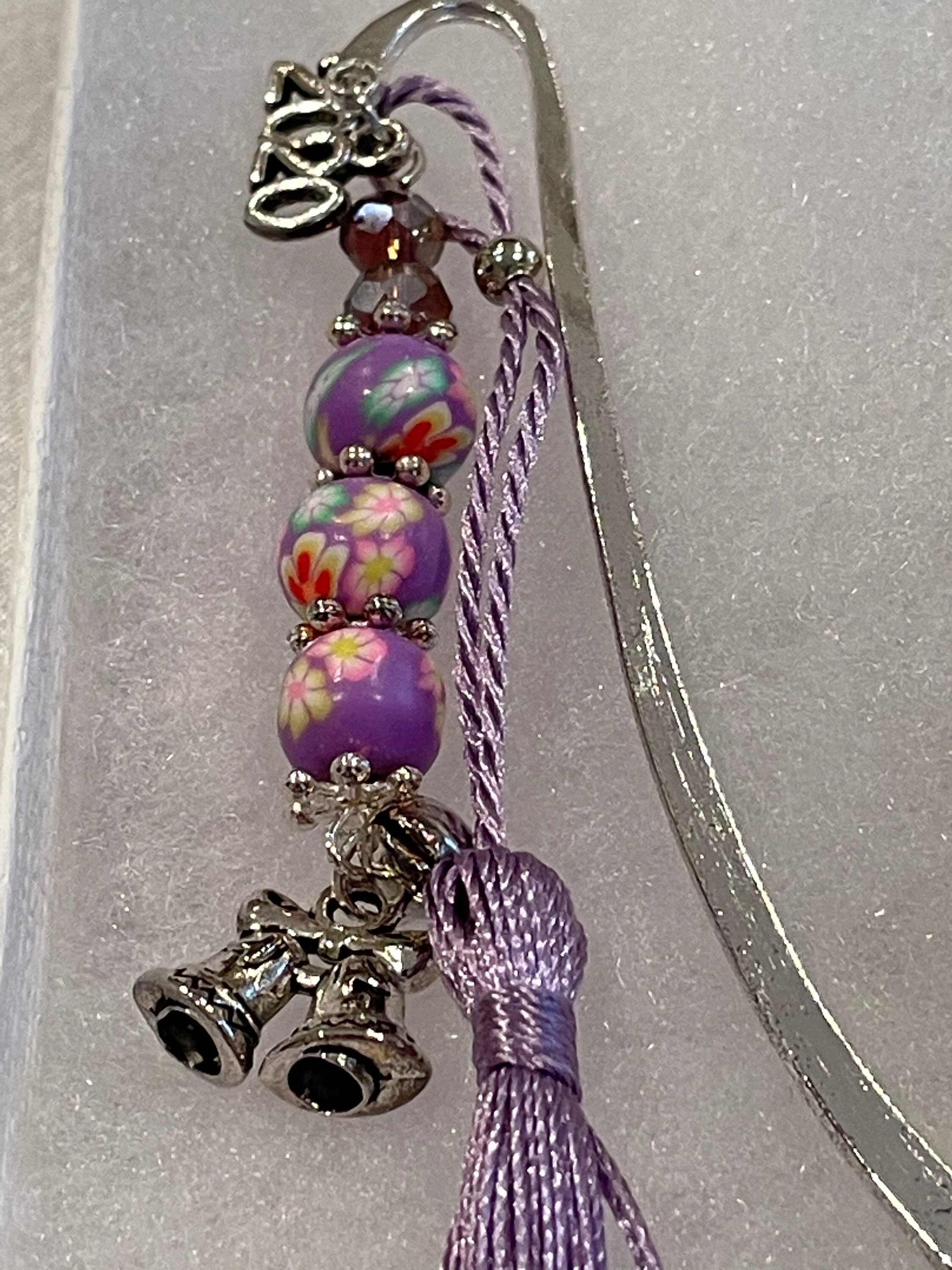 Silver plated bookmark with charms | Etsy
