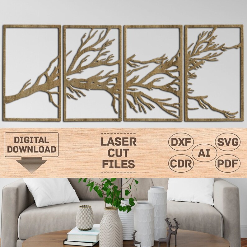 4 Panel Wall Art 4 Panel Wood Wall Decor Tree of Life Svg - Etsy