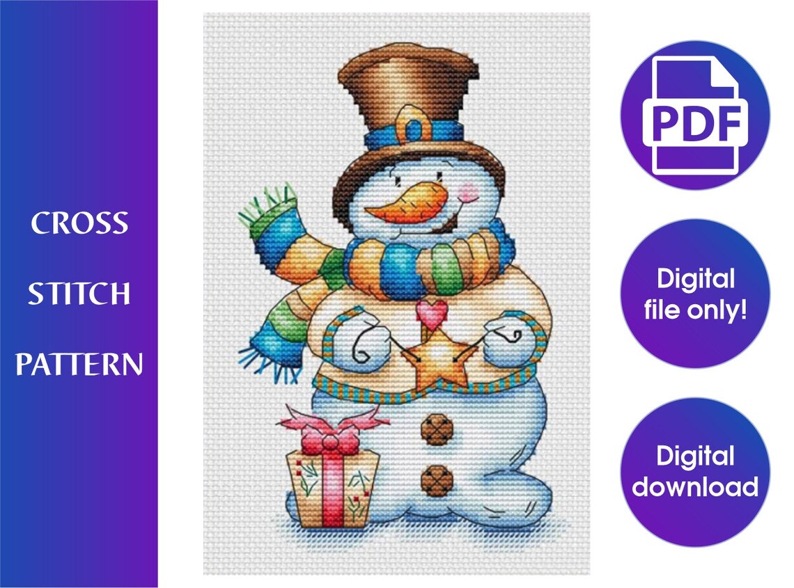 Snowman Pdfsnowman Cross Stitching Patterncounted Cross - Etsy