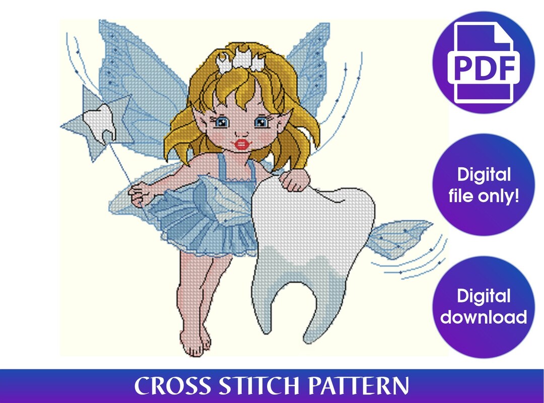 Tooth Fairy Cross Stitch Pattern,fairy Cross Stitch Pattern,fairy Pdf ...