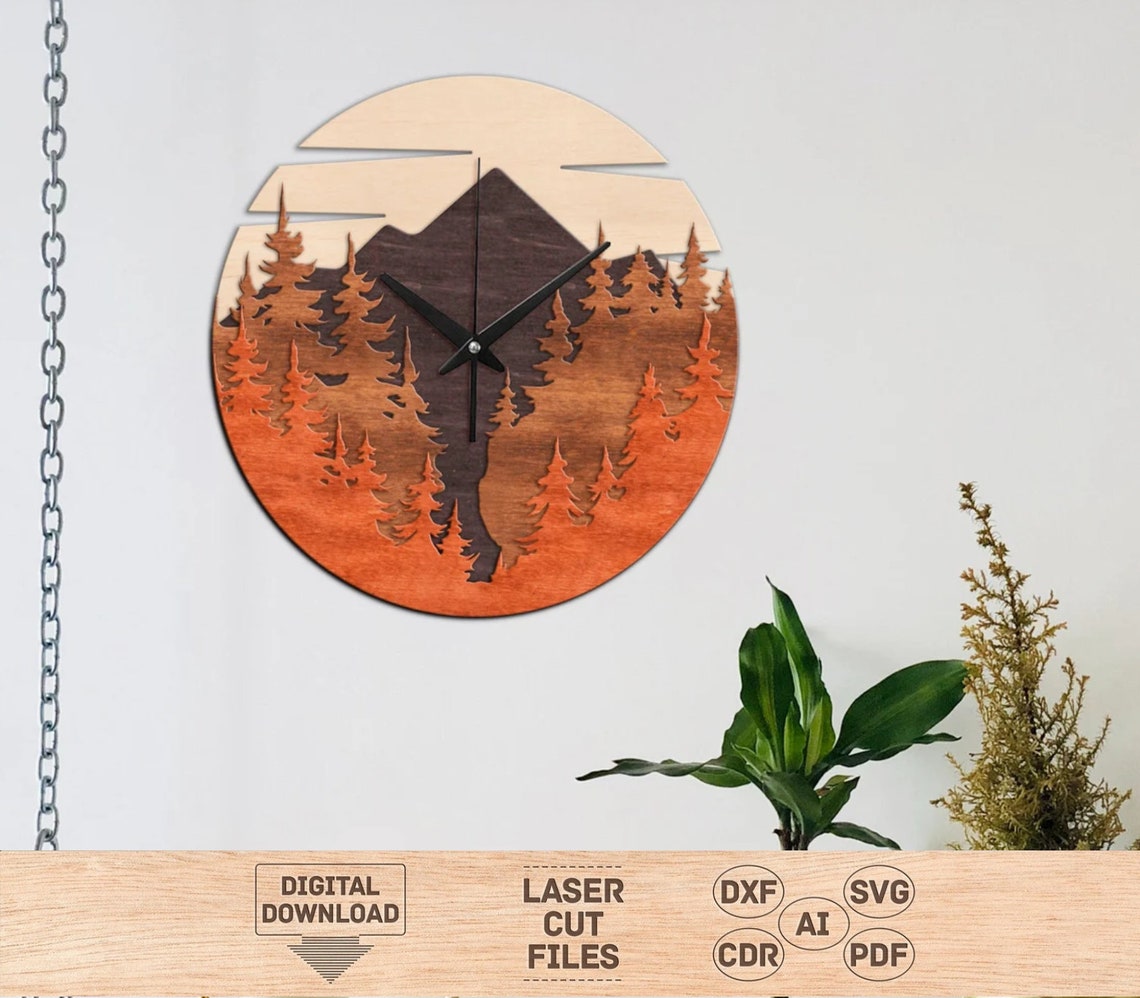 Mountain Clock Dxf, Mountain Wall Clock Svg Laser Cut File, Mountain ...