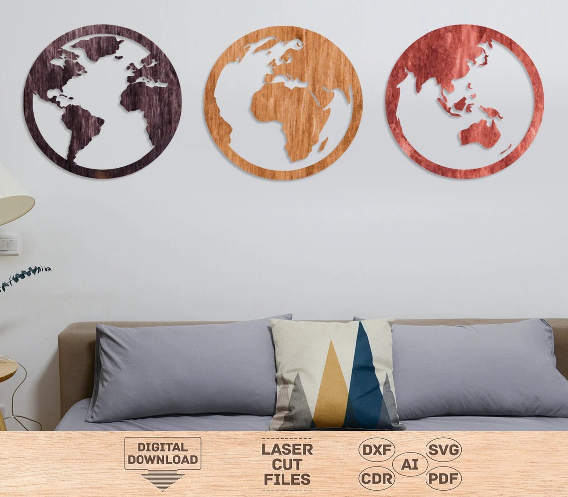 World Map Dxf World Map Svg World Map Pdf Globe Wall Decor - Etsy