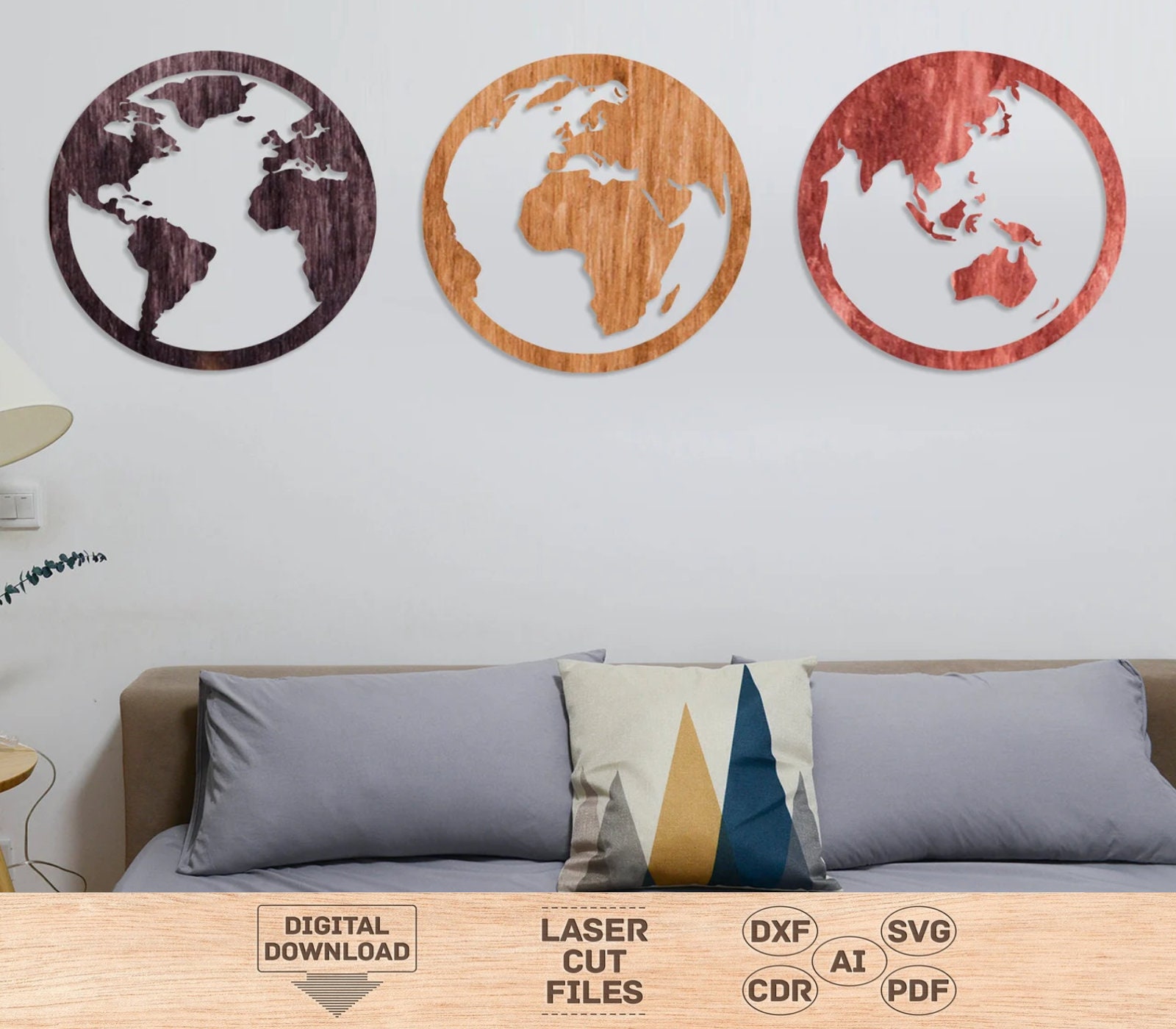 World Map Dxf World Map Svg World Map Pdf Globe Wall Decor - Etsy