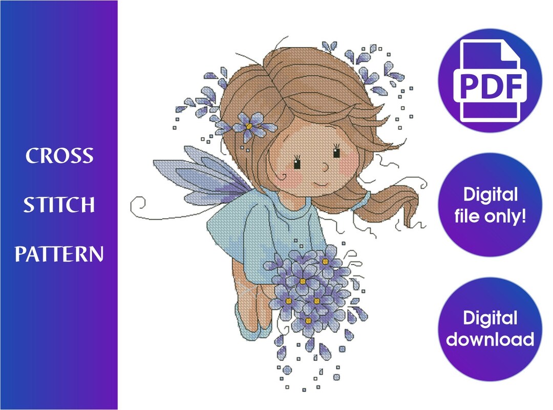 Fairy Cross Stitch Pattern,fairy Pdf,blue Fairy Cross Stitch Pattern ...